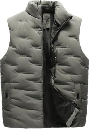 Generic Gilet matelass&eacute; l&eacute;ger sans col - Gilet dhiver pour homme - Fermeture &eacute;clair - Veste dhiver douillette - Avec poches - Col montant - Veste en coton - M