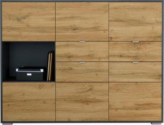 Vladon Highboard Milano V2, Sideboard mit 6 Türen und 4 Schubladen Eiche Evoke, Made in Germany, Korpus Anthrazit matt (152,5 x 118x 37 cm)