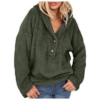 Generic 2026 Nouveau sweat-shirt &agrave; capuche de couleur unie pour femme d&eacute;contract&eacute; pull &eacute;pais pull chaud &agrave; manches longues chemisier haut, vert militaire, XXL
