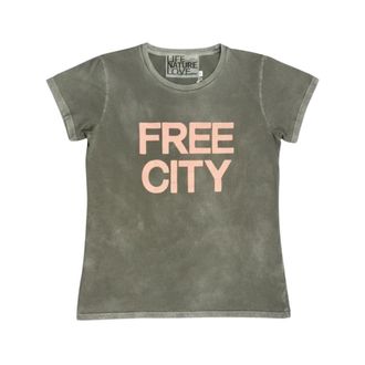 Freecity Freecity - T-shirt &agrave; manches courtes Supervintage The Doing Of It Is The Being Of It - Femme - Tops - Vert - Taille: 40 FR