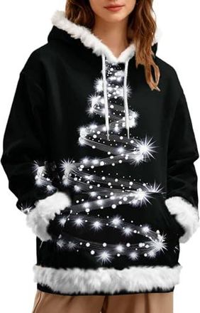 Generic Pull de Noël surdimensionné pour femme - Pull de Noël amusant - Grande taille - Sweat à capuche fantaisie - Chemises graphiques chaudes pour femme - H
