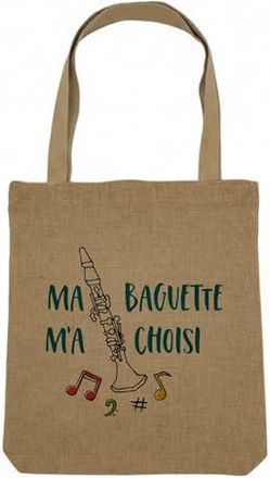 Fabulous Sac Shopping Tote Bag Aspect Lin - Ma Clarinette ma Choisi Musique Musicien Instrument - Sac de Courses Toile Epaisse 360g Beige Naturel Cabas Port&eacute; E
