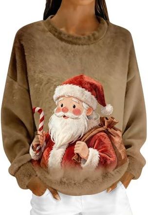 Generic Pull de Noël pour femme, pull mignon 3D avec imprimé renne et bonhomme de neige, arbre de neige, sweat-shirt de Noël en polaire imprimé graphique Père