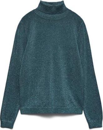 Vero Moda Pull Col roul&eacute; Bleu Canard Paillette Femme Happyglitter