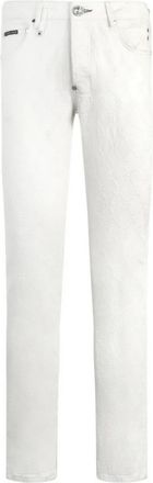 Philipp Plein Homme, Jeans, Blanc, Taille: W32 Jeans Coupe Super Droite Broderie Monogramme