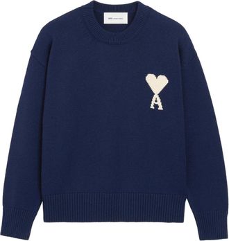 Ami Homme, Sweatshirts et sweats &agrave; capuche, Bleu, Taille: XL Pull Ras du Cou En Tricot Intarsia Coeur