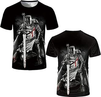 Keephen T-Shirt Homme Chevaliers Templiers imprimé Vintage Pull Mince t-Shirt Fitness vêtements de Sport