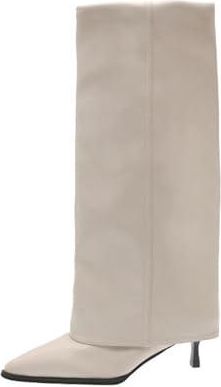 Generic Bottes hautes pour femme - Large mollet - Pliables - &Eacute;l&eacute;gantes - Bout pointu - Talon chaton - D&eacute;contract&eacute;es et confortables - Pour lautomne et lhiver,