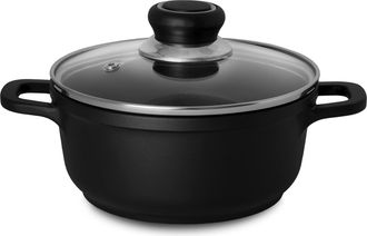 Krüger Krüger Aluguss-Topf Delta mit Glasdeckel - 16 cm - Kochtopf für gesunde & fettarme Speisen - geeignet für alle Herdarten auch für Induktion