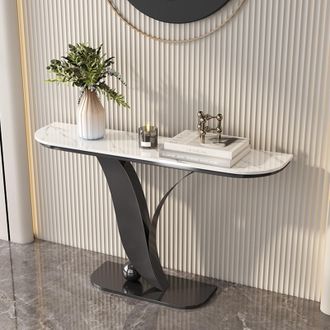 Generic Faux Marmor Weiß Konsolentisch Schmal, Eingangstisch mit Einzigartigem Metallsockel, Schmaler Sofatisch für Wohnzimmer, für Wohnzimmer Foyer Schlafzim