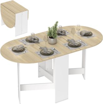 HOMCOM Klapptisch für Esszimmer, oval, mit klappbaren Flügeln, für bis zu 6 Personen, für Esszimmer, Wohnzimmer, kleiner Raum, 163 x 80 x 75 cm, natur