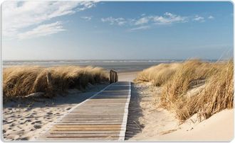Wallario Fr&uuml;hst&uuml;cksbrettchen aus Glas, Glasunterlage, Glasbrettchen Auf dem Holzweg zum Strand, Gr&ouml;&szlig;e 14 x 23 cm, Sicherheitsglas
