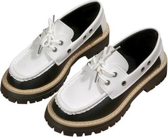 Generic Mocassins Loafer Femme Chunky Chaussures De Marche R&eacute;tro Patchwork Lacets Elegant Style Britannique Chaussures Bateau Plateforme D&eacute;contract&eacute; pour Prin