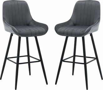Woltu Woltu - Lot de 2 Tabourets de Bar Hauts avec Dossier Chaise Moderne avec Repose-Pieds, Si&egrave;ge en Velours, Pieds en M&eacute;tal, Gris fonc&eacute;