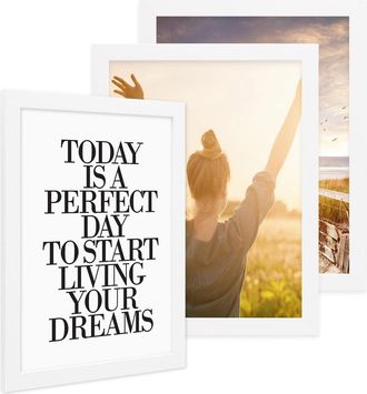Photolini Bilderrahmen 30x40 Weiss 3er Set Holz MDF, breite Rahmen 30x40 weiß mit Acrylglas, picture frame 30 x 40 zum Aufhängen, Bilderrahmen 40x30 cm plus Zub