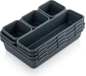 Com-Four 8-teiliges Set Aufbewahrungsboxen - Schubladen-Organizer in 3 Größen - Aufbewahrungsbox für Schublade, Regal und Schrank (8-teilig - schwarz)