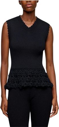 Ganni Femme, Pulls, Noir, Taille: 40 FR Gilet en crochet de coton