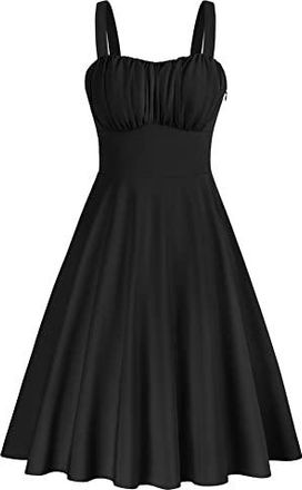 Belle Poque Casuale Robe Femme Printemps-été Robe Col Pêche Plissée 0380S22-02 Noir M