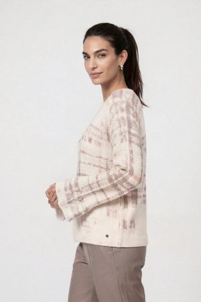 Monari Rundhalspullover Pullover Karodruck Regular fit mit Rundhalsausschnitt