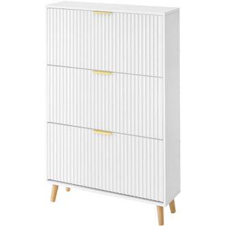 Vasagle Armoire de Rangement &agrave; Chaussures, 3 Portes Abattantes, Meuble dEntr&eacute;e, Style Milieu du Si&egrave;cle, Blanc