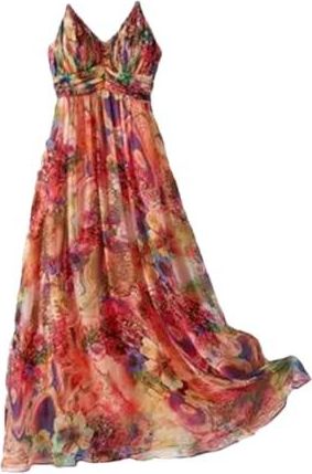 Generic 100 % soie de mûrier robe bohème imprimé floral bretelles spaghetti robes perlées sans manches midi robes, Rouge, M