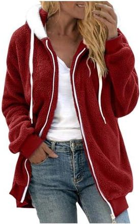 Generic Manteau en fourrure pour femme - Veste longue en polaire sherpa élégante à double boutonnage - Veste en laine - Grande taille - Pour fête de mariage -