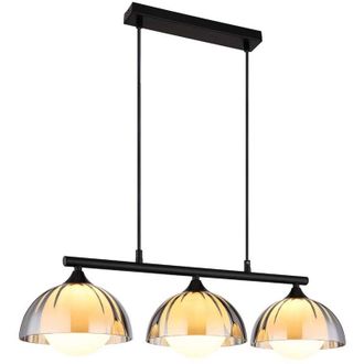 Nowa H&auml;ngeleuchte Rauchglas Pendelleuchte Glas opal rauch Esszimmerlampe schwarz, Metall, 3x G9 Fassungen, LxBxH 70x20x120 cm