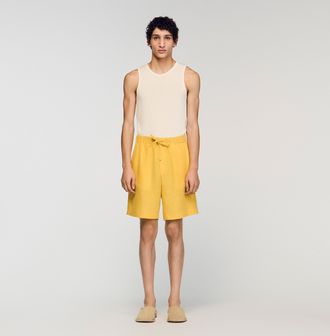 Sandro Short en lin &agrave; taille &eacute;lastiqu&eacute;e
