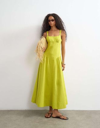 Topshop Robe longue taille basse - Vert