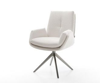 DELIFE Drehstuhl Clea-Flex Boucl&eacute; Creme-Wei&szlig; Kreuzgestell breit Graphit 360&deg; drehbar Wippfunktion, Esszimmerst&uuml;hle