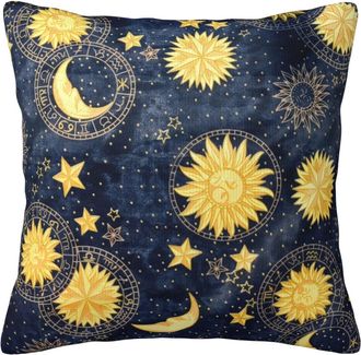 Generic Goldene Sterne Mond Sonne Gesicht - Universum Muster Vintage Sternenhimmel 2Er Set Kissen-Bezug Modern Sofakissenbezug Süße Kissenbezug Für Patio Gart