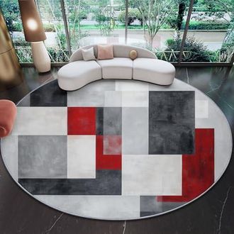 Generic Rond Tapis De Chambre &Agrave; Coucher D&eacute;coration Lavable, Moderne Abstrait g&eacute;om&eacute;trique Rectangles Imprim&eacute;, Interieur Antid&eacute;rapant Douce Salon Tapis Rond DEn