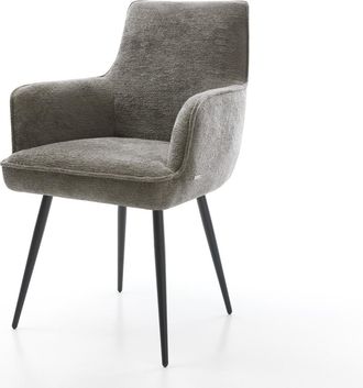 DELIFE Esszimmerstuhl Heira-Flex mit Armlehnen Boucl&eacute; Soft Schlamm 4-Fu&szlig; konisch Schwarz Taschenfederkern, Esszimmerst&uuml;hle