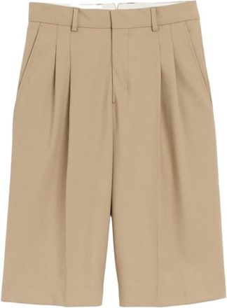 Ami Femme, Shorts, Beige, Taille: 38 FR Bermuda Large Two-Pleat Gabardine Shorts