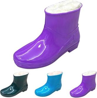 Generic Bottes de pluie courtes en caoutchouc pour femme - Chaudes et confortables - Doublure en peluche - Bout rond - Imperm&eacute;ables - Antid&eacute;rapantes, violet, 