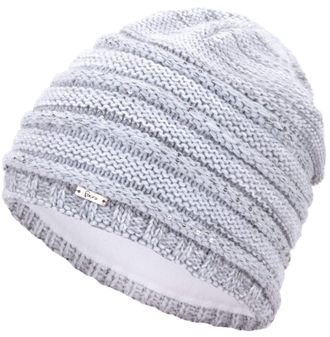 Faera Wintermütze warm gefütterte Winter-Mütze Fleece-Futter Winter Strick-Mütze Beanie-Mütze Damen Herren One-Size, Farbe:Hellgrau