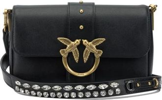 Pinko Pinko Hobo Bags - Rectangular Leather Shoulder Bag With Gold Emblem - Gr. unisize - in Schwarz - f&uuml;r Damen