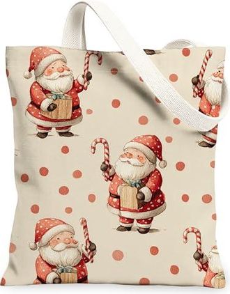 Generic Sacs fourre-tout en toile avec motif P&egrave;re No&euml;l - R&eacute;utilisables - L&eacute;gers et lavables - Pour cadeaux et courses - 33 x 38 cm