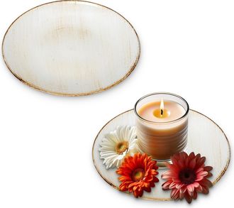 Matches 21 Deko-Teller 2er Set 22 cm in Creme-braun Vintagelook - Flache Teller als Tischdeko Kerzenteller