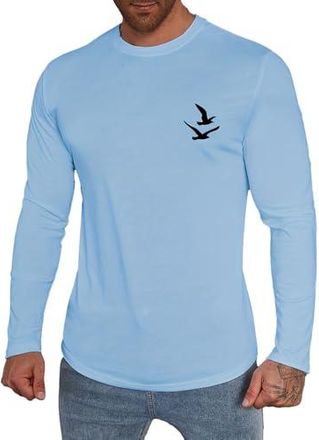 Generic Chemises &agrave; manches longues d&eacute;contract&eacute;es pour homme - Col rond - L&eacute;g&egrave;res et respirantes - Hauts confortables pour le printemps et lautomne - 2026, ble