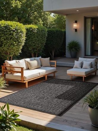 Hanse Home Northrugs Kona In- & Outdoor Teppich - Klassischer Flachgewebe Wendeteppich, ÖKO-TEX Wetterfest & UV-beständig für Balkon, Terrasse, Garten - Schwarz 