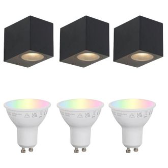 QAZQA 3er-Set smarte Wandleuchten schwarz GU10 50mm IP44 - Baleno