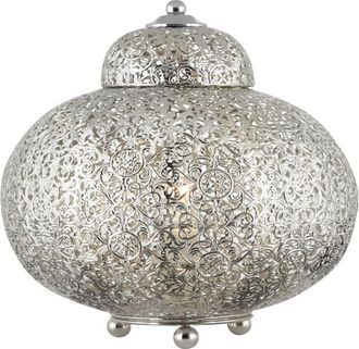 Licht-Erlebnisse Lampe de chevet m&eacute;tal E27 ronde &Oslash; 26 cm 29 cm nickel brillant