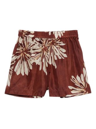 Brunello Cucinelli floral silk shorts - Marron