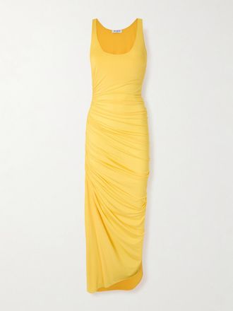 Alaia Robe Midi En Jersey Stretch À Fronces - Jaune