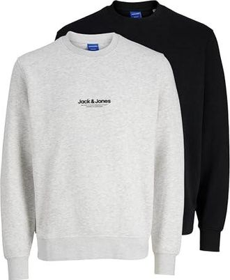 Jack & Jones Lot de 2 sweat-shirts pour homme - Manches longues - Col rond - Sans capuche - Int&eacute;rieur doux - En polyester et coton, Noir, S