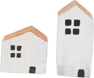 Soimiss 2 Stück Holzdeko Wohnzimmer Teiliges Kleine Holzhaus Tischdekoration mit Stabiler Standfläche Moderne Deko für Kinderzimmer und Wohnräume Langlebiges 