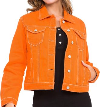 Cipo & Baxx Damen Jacke WJ212 Orange - Stylische Jeansjacke im Casual Streetwear Look mit Knopfleiste & Brusttaschen - &Uuml;bergangsjacke f&uuml;r Alltag & Freizeit - WJ21
