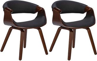 Clp Lot de 2 chaises de Salle &agrave; Manger Foley en Similicuir ou en Tissu I Chaise de Cuisine avec accoudoirs et pi&egrave;tement en Bois, Couleur:Noyer/Noir, Mat&eacute;r