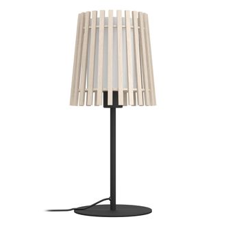 Eglo Tischlampe Fattoria, nat&uuml;rliche Nachttischlampe, Tischleuchte aus hellem Holz und wei&szlig;em Textil, Tisch-Lampe f&uuml;r Wohnzimmer und Schlafzimmer, E27 Fass